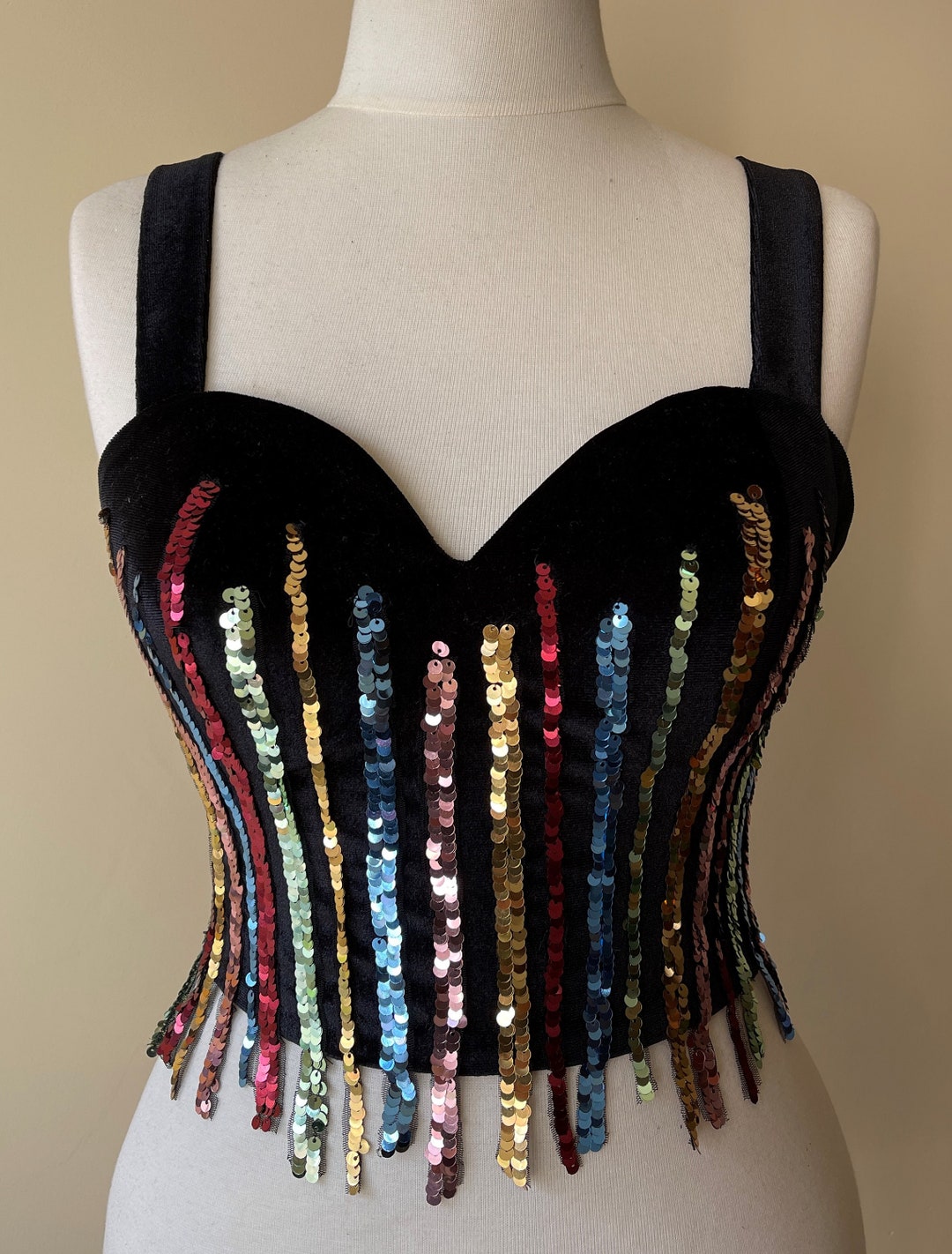 Handmade Black Velvet Top Bustier Corset Single Piece Unique Spangle ...