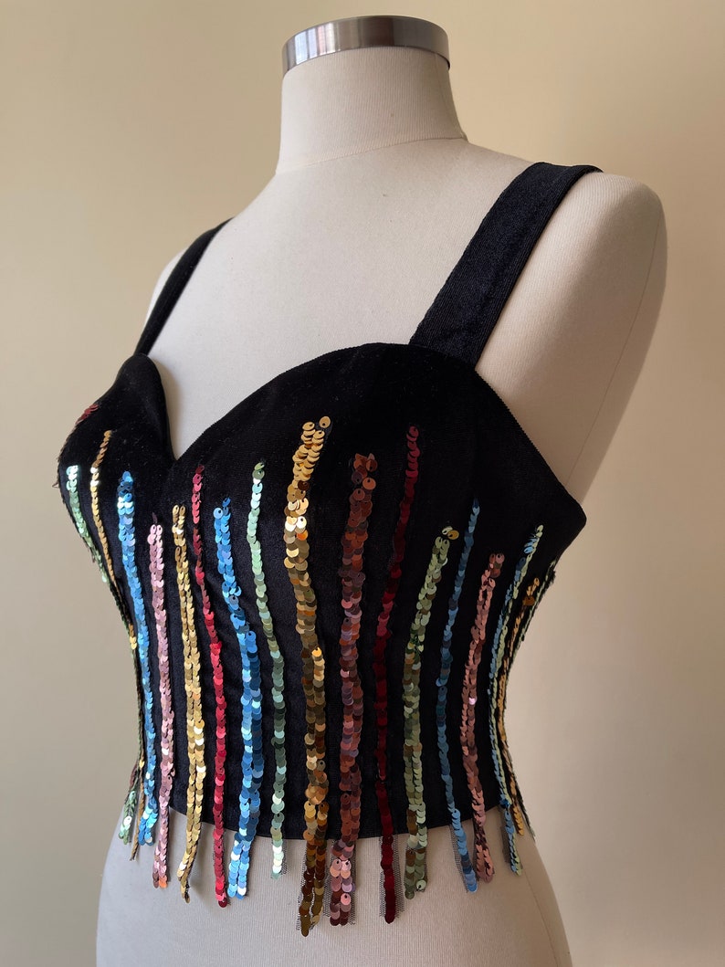 Handmade Black Velvet Top Bustier Corset Single Piece Unique Spangle Bustier Houte Coulture ...