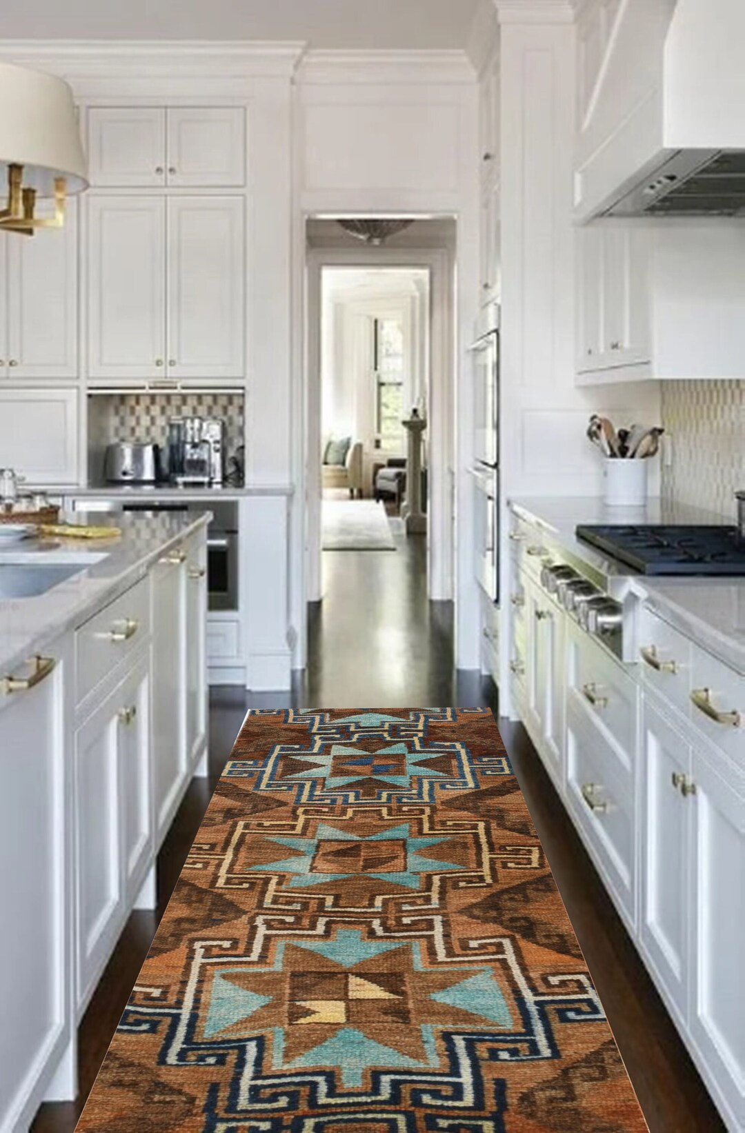 3x8 Vintage Runner Rug, 3x8 Rug, 3x8 Persian Blue Brown Rug, Handmade ...