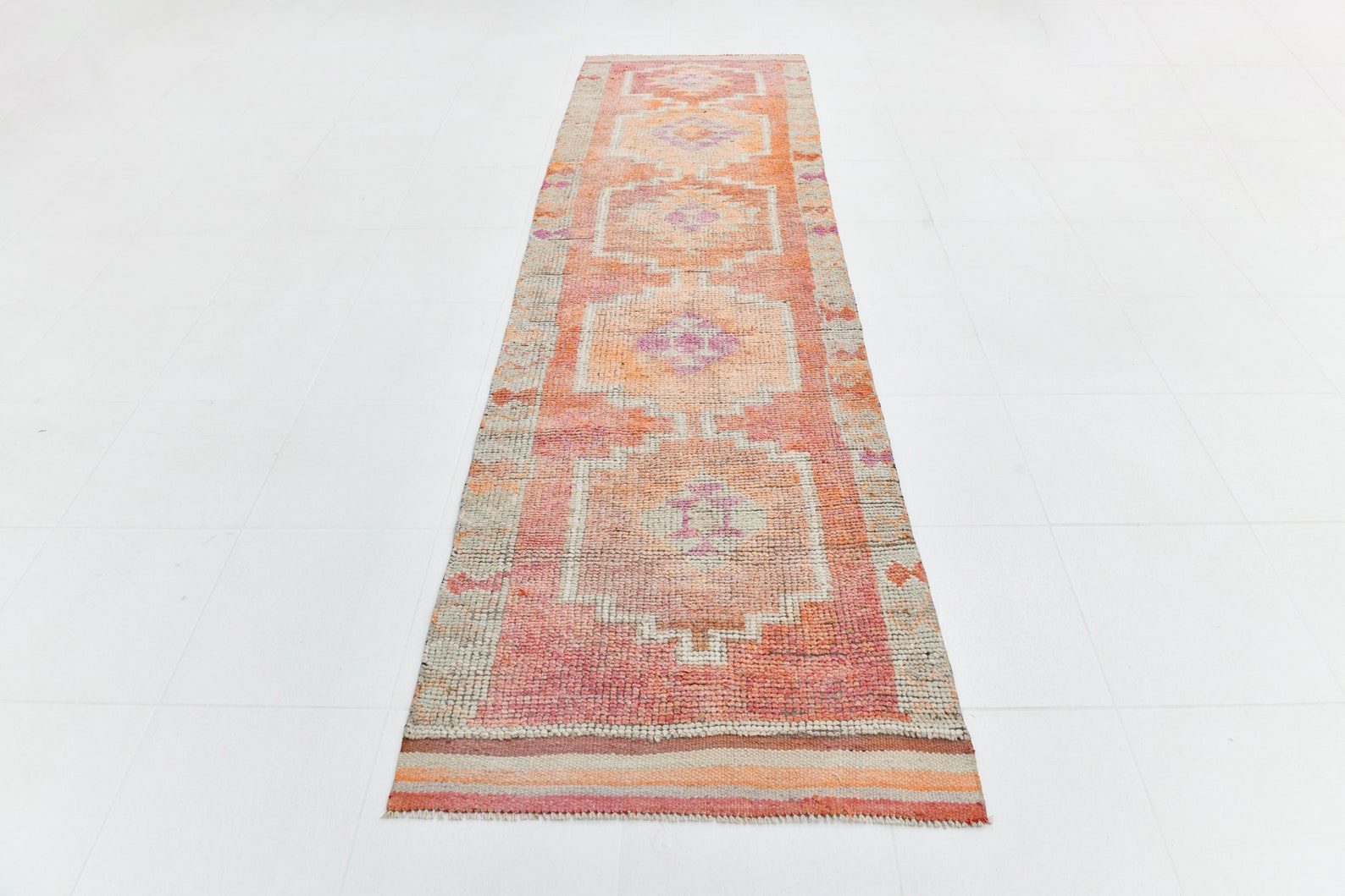 3x10 Oushak Vintage Runner Rug, 3x10 Rug, 3x10 Turkish Pink Peach ...
