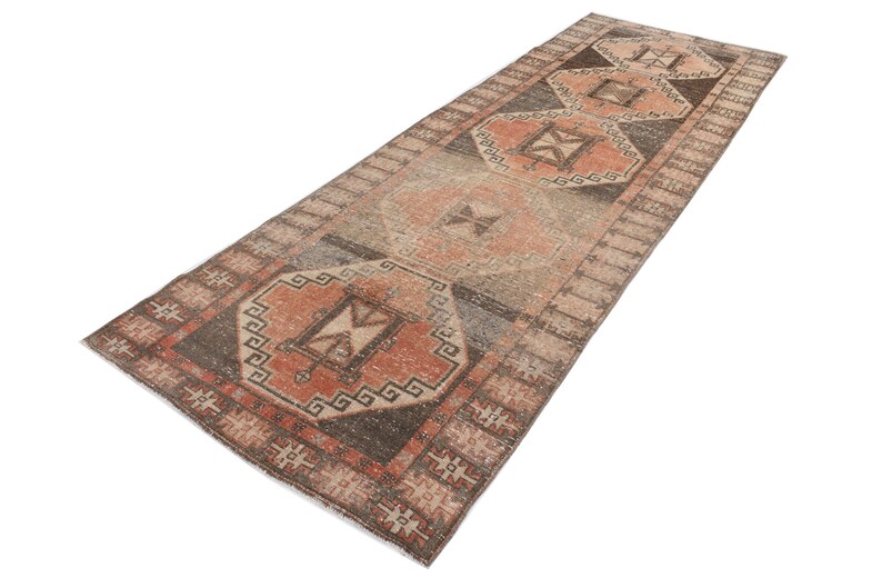 4x11 Rustic Farmhouse Vintage Runner Rug, Turkish Geometric Aesthetic ...