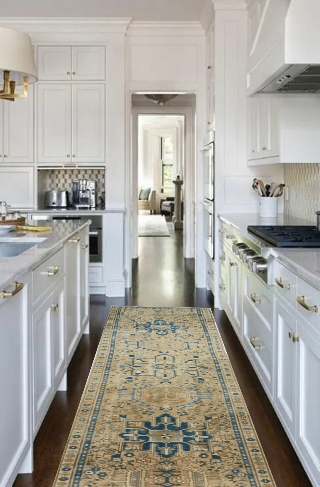 3x12 Navy Beige Persian Runner Rug, 3x12 Vintage Wool Geometric Runner ...