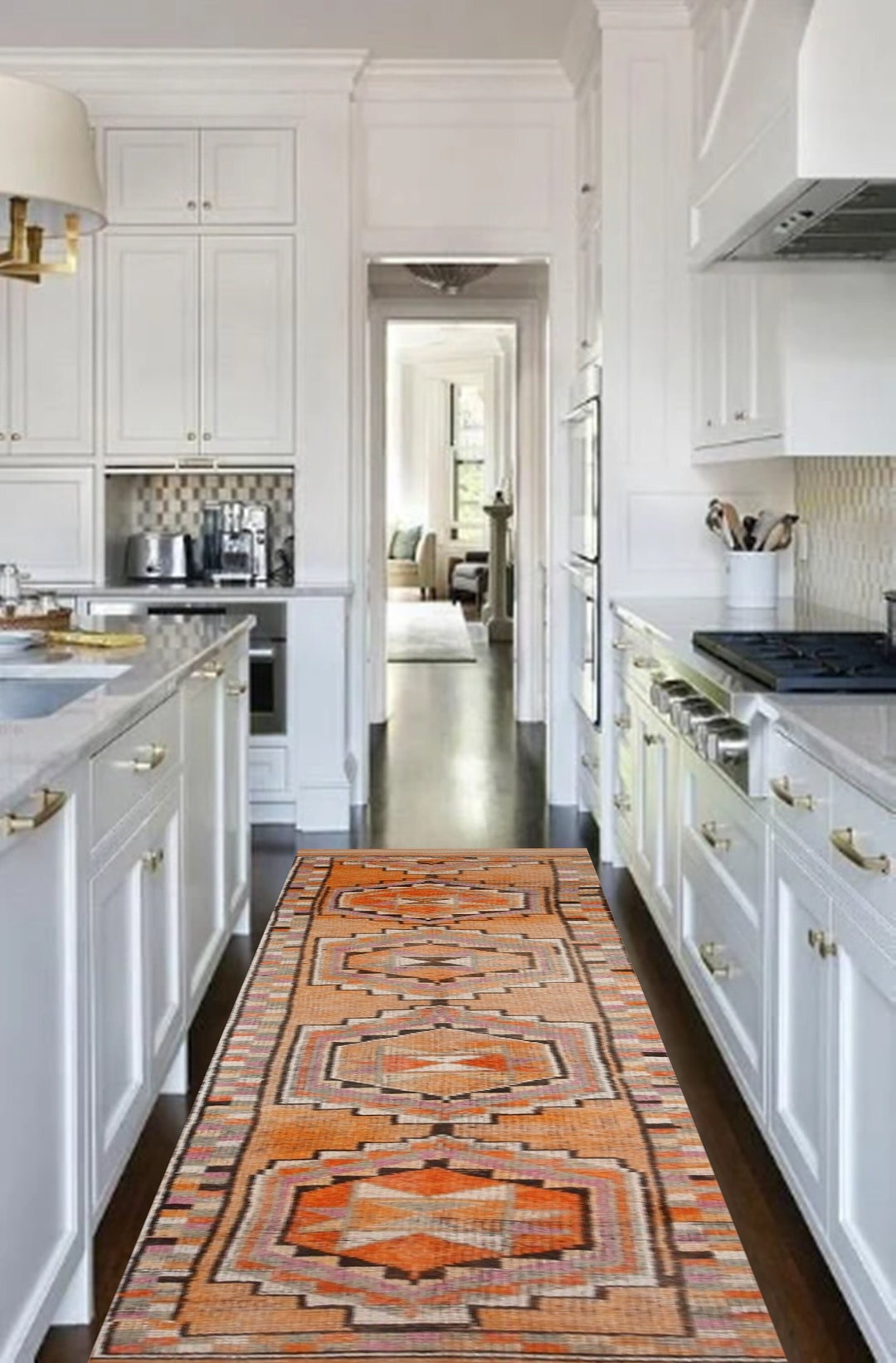 3x14 Long Vintage Runner Rug, 3x14 Turkish Burnt Orange Pink Rug, 3x14 ...