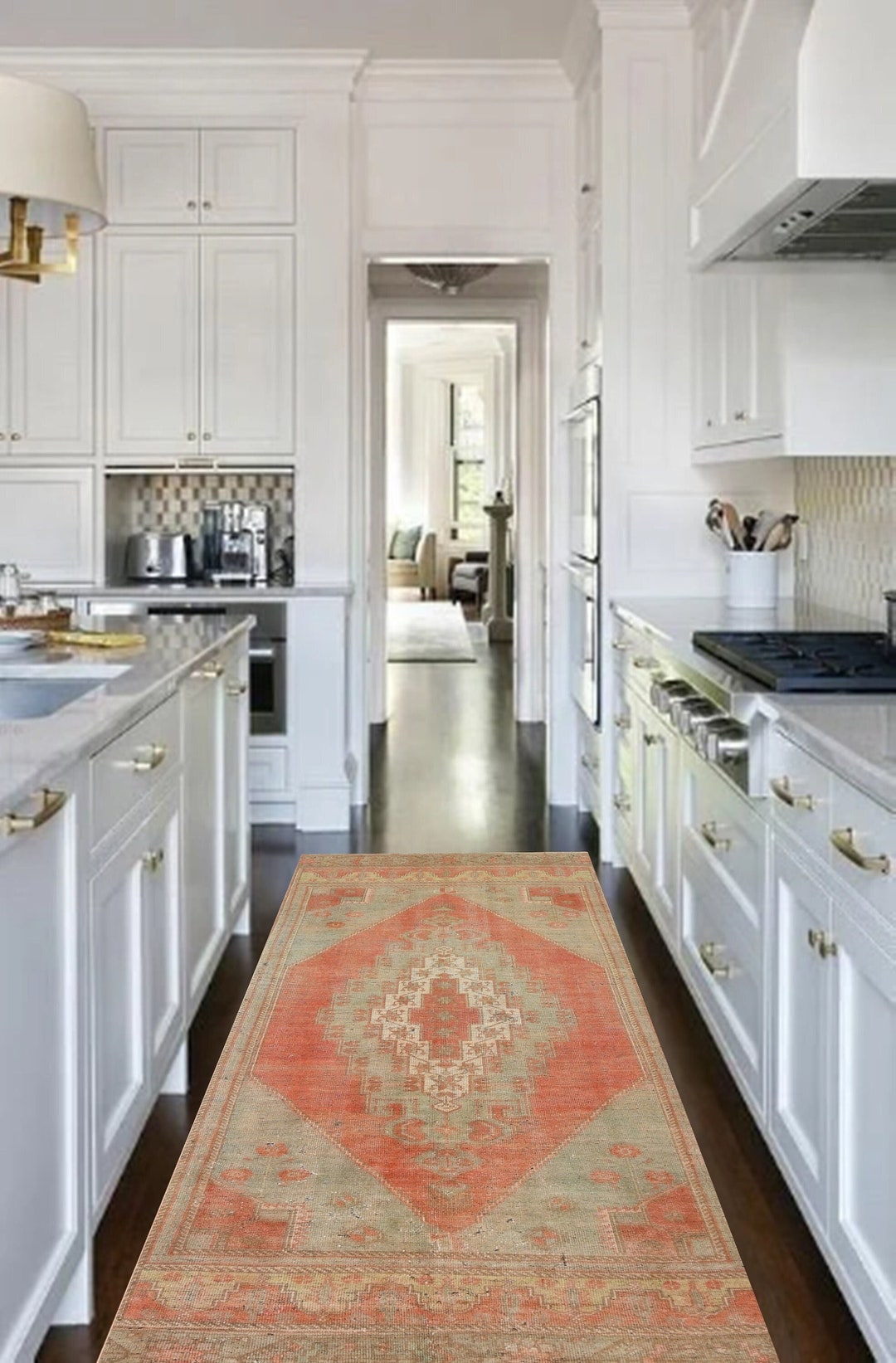 4x10 Oushak Runner Rug, 4x10 Red Brown Rug, 4x10 Turkish Wool Rug ...