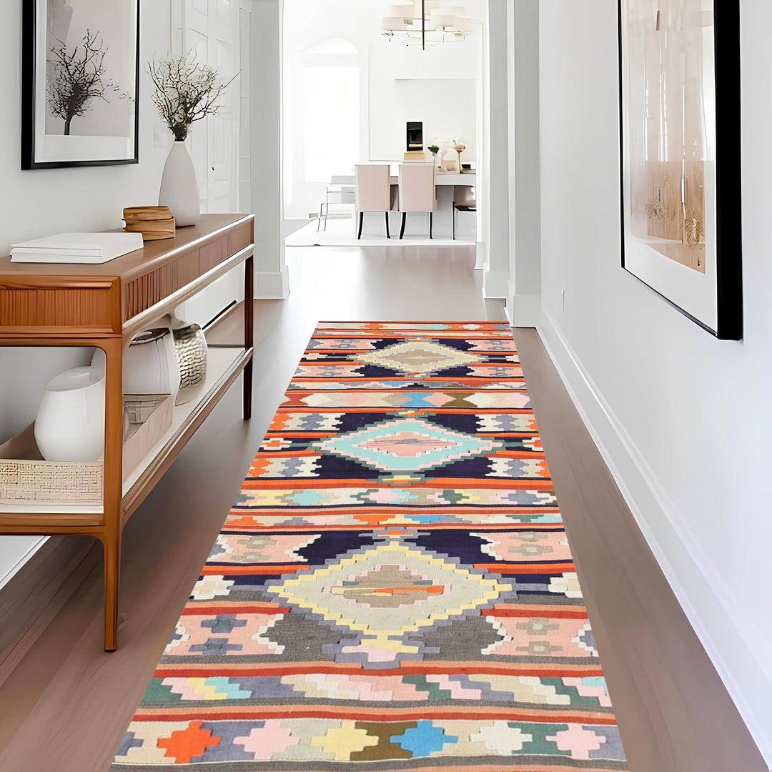 2x8 Vintage Runner, 2x8 Navy Blue Orange Vintage Runner Rug, 2x8 Rug ...