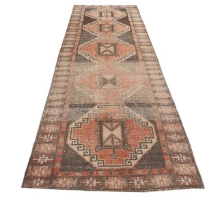 4x11 Rustic Farmhouse Vintage Runner Rug, Turkish Geometric Aesthetic ...