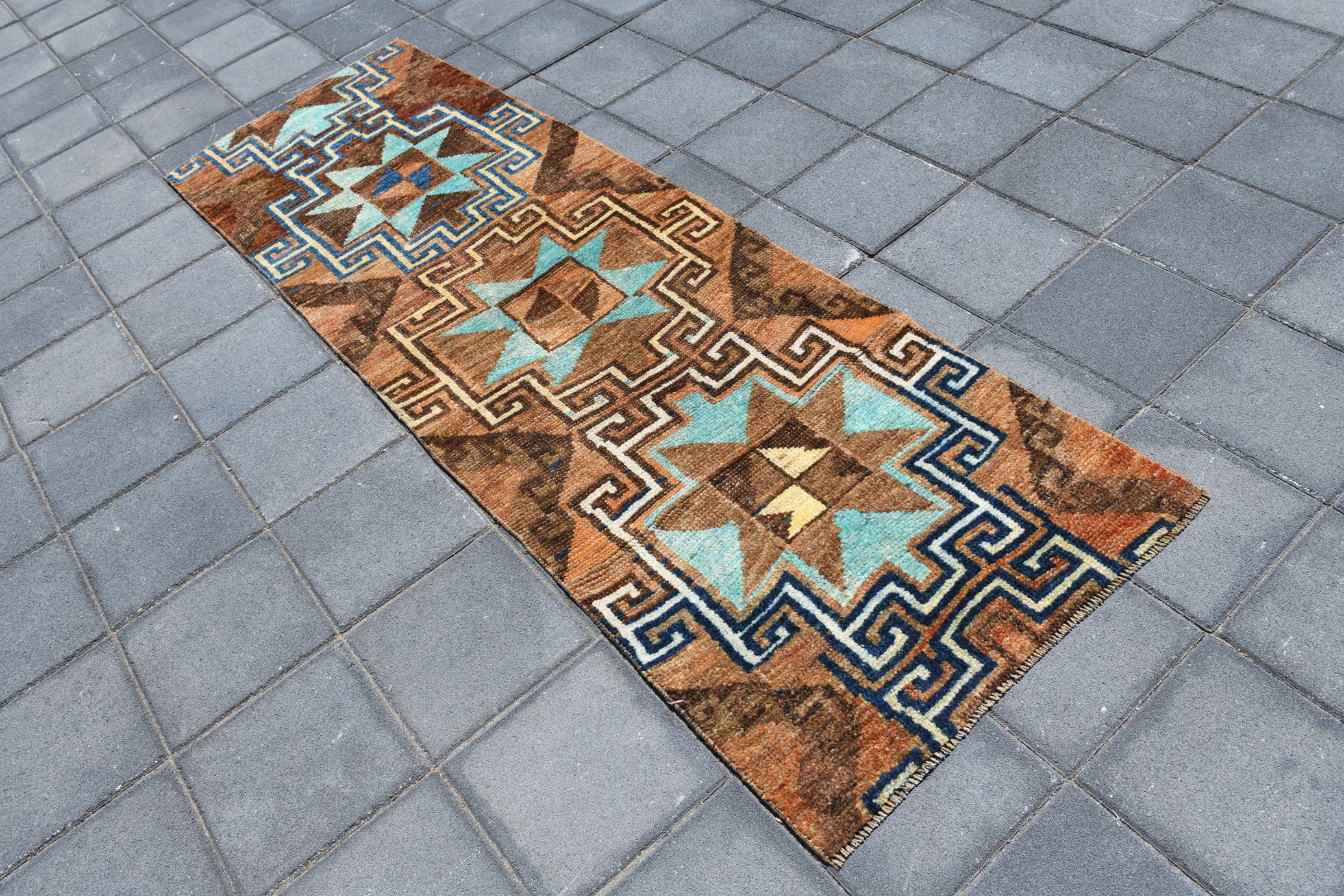 3x8 Vintage Runner Rug 3x8 Rug 3x8 Persian Blue Brown Rug - Etsy