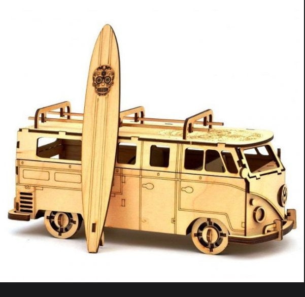 Laser Cut Volkswagen Bus With Surfboard Vector Cdr Svg Aı Dxf Download ...