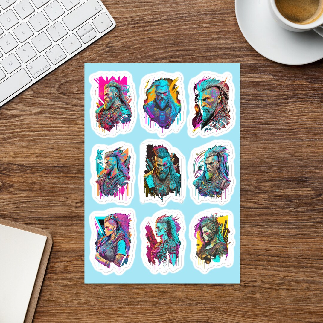 Colourful Neon Cyberpunk Vikings 2 Stickers - Etsy