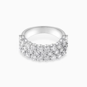Moissanite Wedding Band, Multi Row 10K Gold Ring, Round Semi Eternity ...