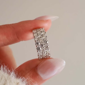 Moissanite Wedding Band, Multi Row 10K Gold Ring, Round Semi Eternity ...