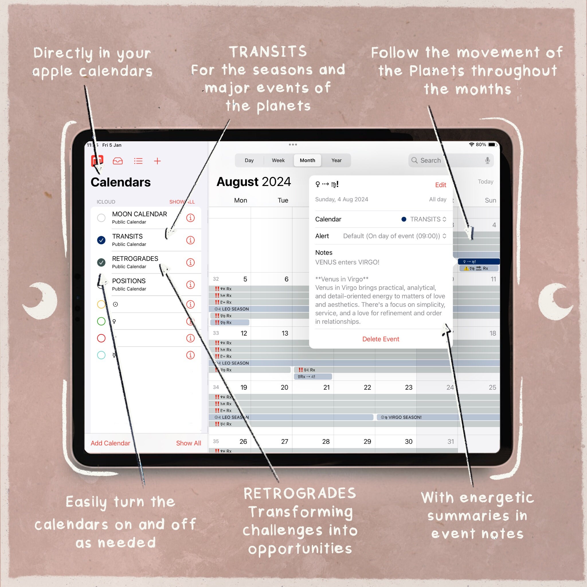 2024 Transit & Retrograde Calendar I Digital Planner I Astrology I 2024 ...