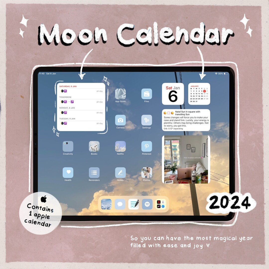 2024 Moon Calendar I Lunar Phase Chart I Moon Phases I 2024 Planner I ...