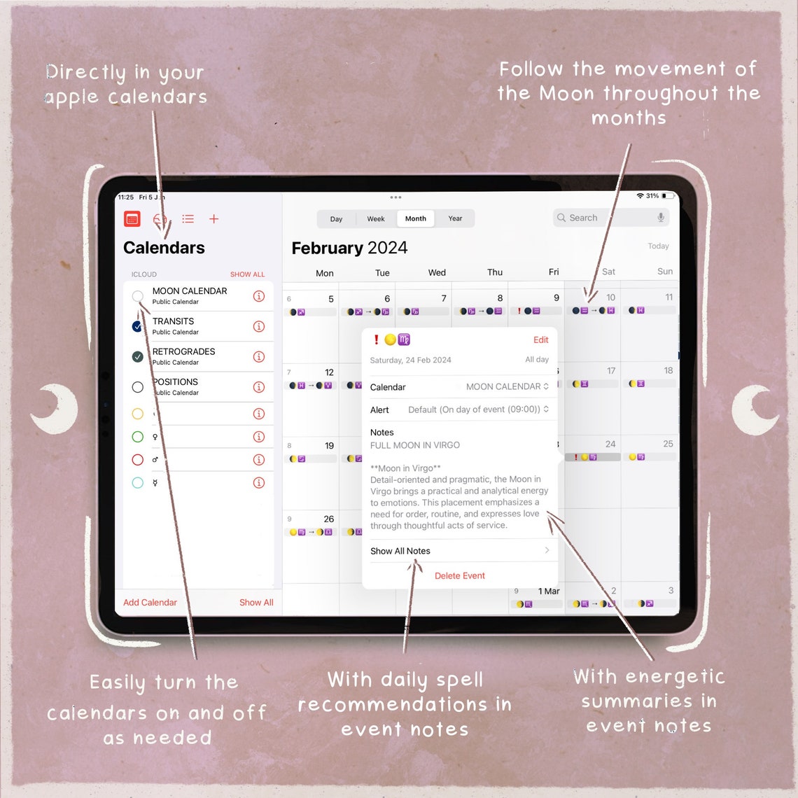2024 Moon Calendar I Lunar Phase Chart I Moon Phases I 2024 Planner I ...