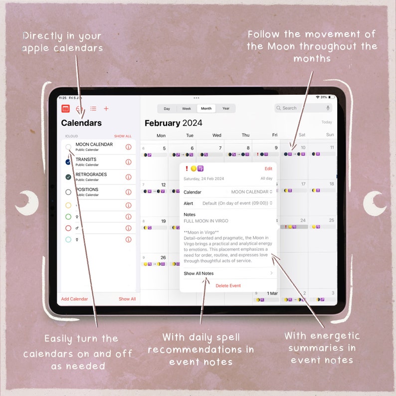 2024 Moon Calendar I Lunar Phase Chart I Moon Phases I 2024 Planner I ...