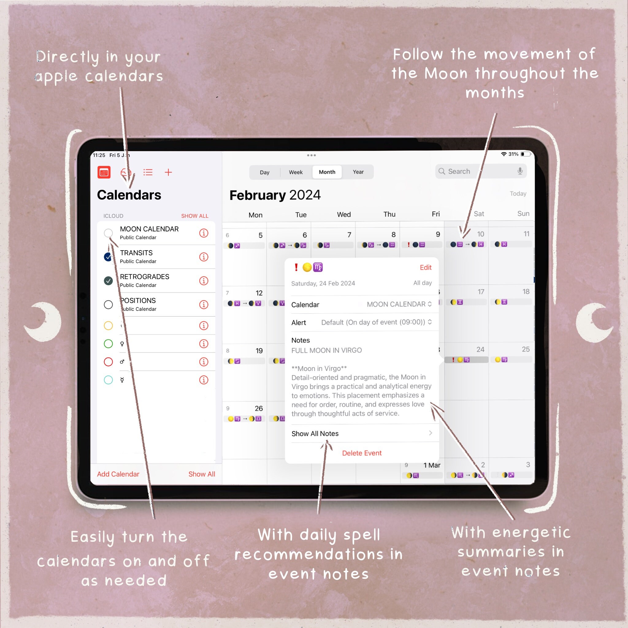 2024 Moon Calendar I Lunar Phase Chart I Moon Phases I 2024 Planner I ...