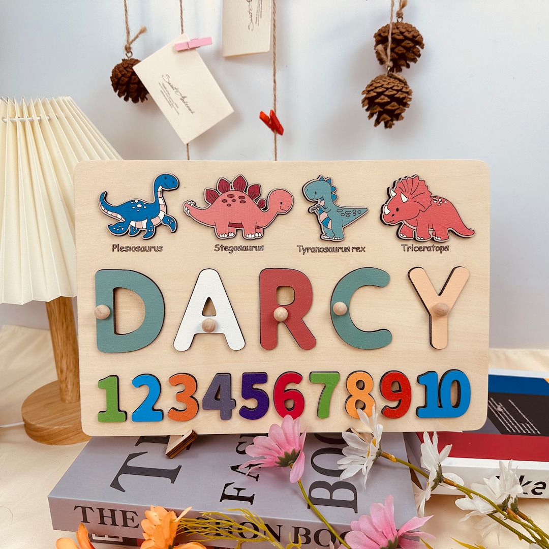 Dinosaur & Number Puzzle Custom Baby Gift Prehistoric Toys Learning ...