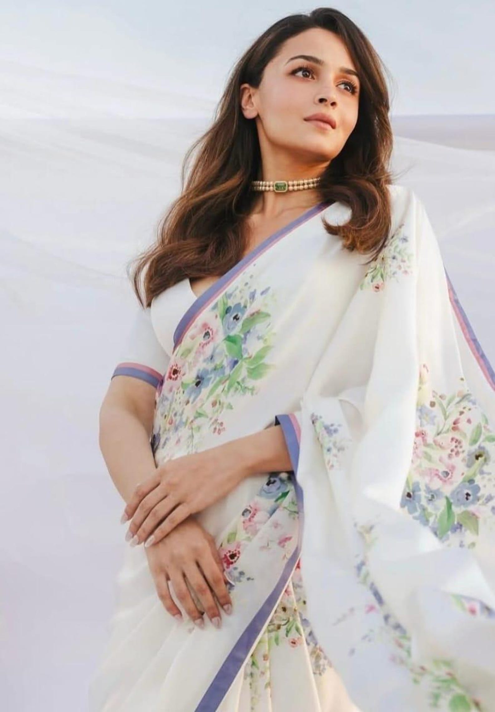 Aliya Bhatt Floral Print Japan Satin Georgette Saree - Etsy