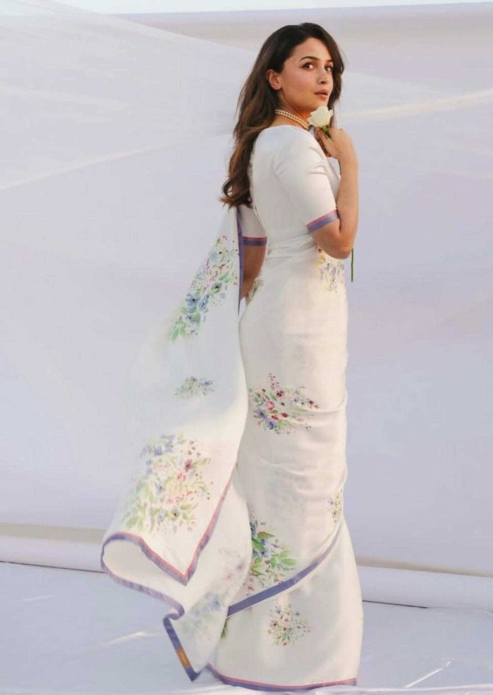 Aliya Bhatt Floral Print Japan Satin Georgette Saree - Etsy