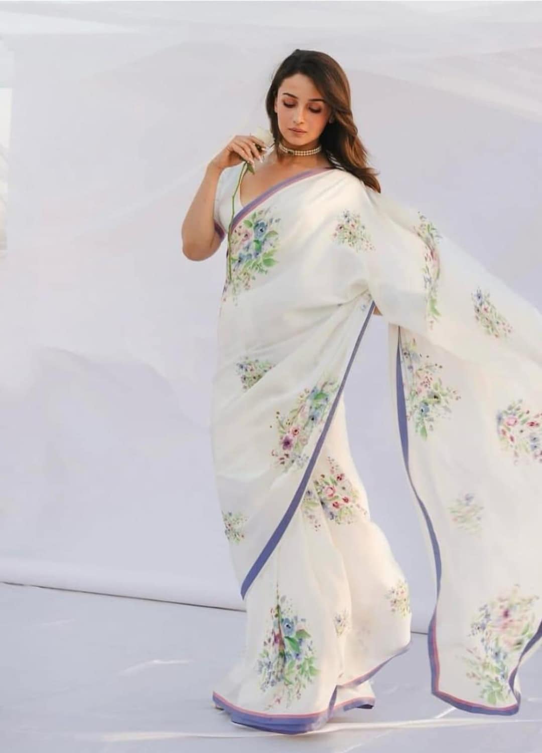 Aliya Bhatt Floral Print Japan Satin Georgette Saree - Etsy