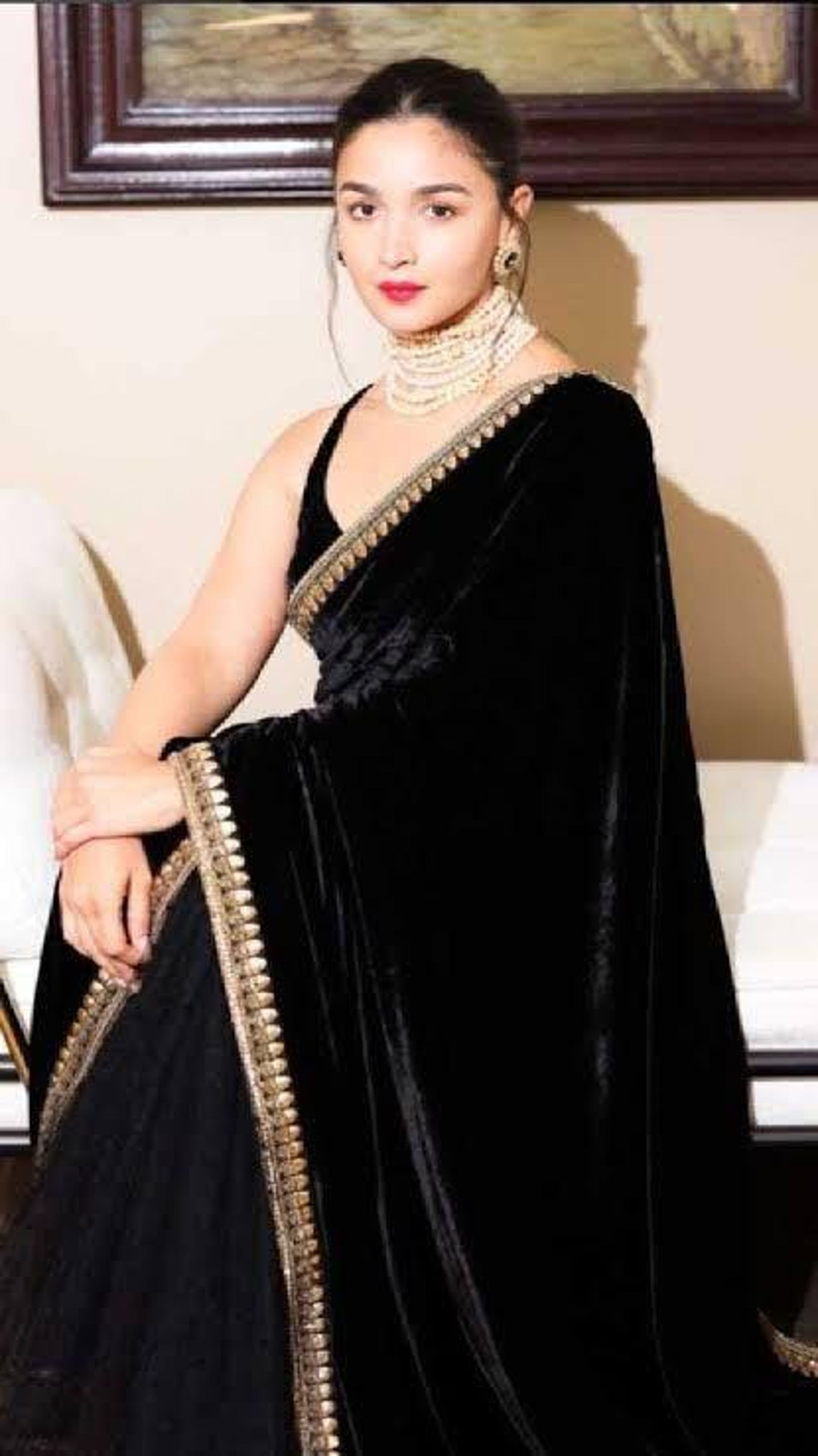 Aliya Bhatt Black Colour Velvet and Net Saree - Etsy