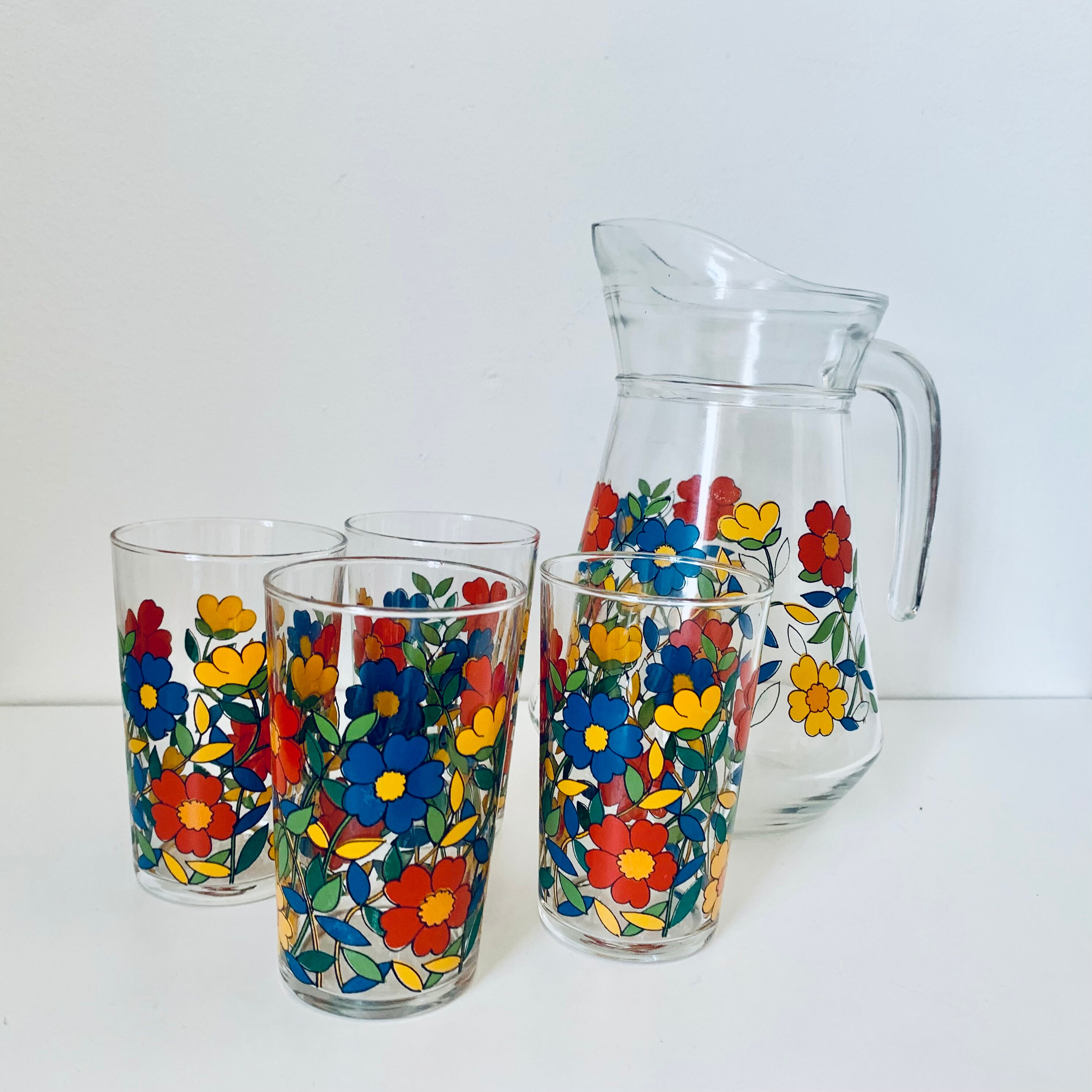 Glass Lemonade Set With Pitcher and Four Glasses - Etsy