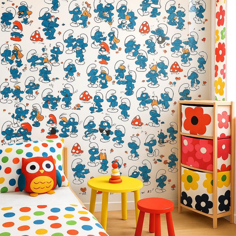 Vintage 1978 SMURFS Wallpaper – 2.5 Rolls Retro Wall Decor, Kids Room ...