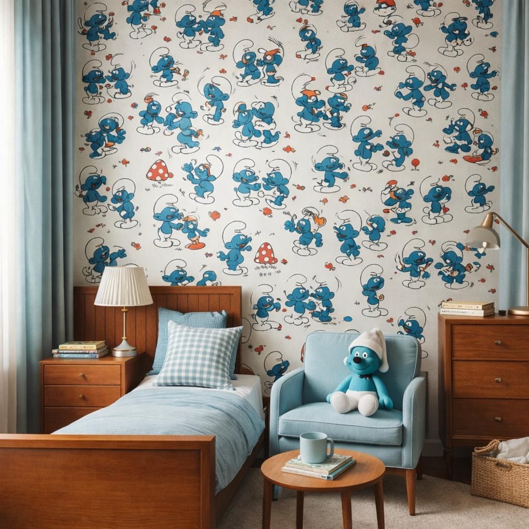 Vintage 1978 SMURFS Wallpaper – 2.5 Rolls Retro Wall Decor, Kids Room ...