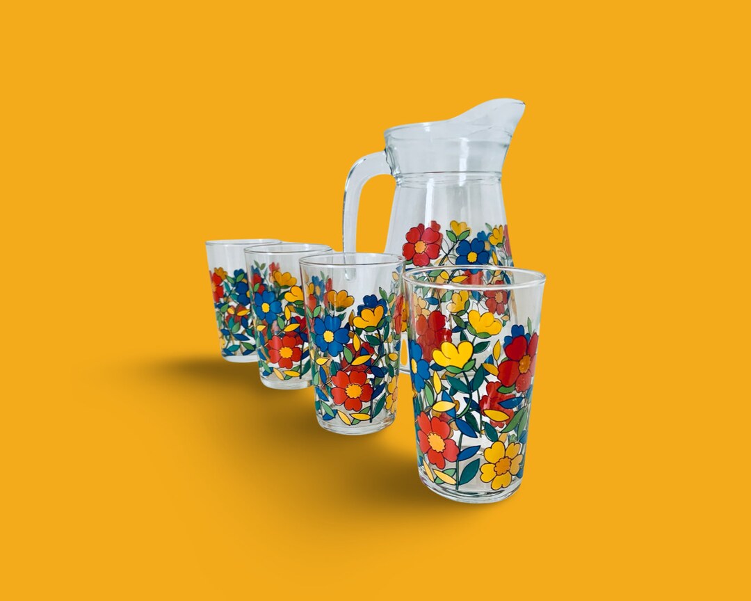 Glass Lemonade Set With Pitcher and Four Glasses - Etsy