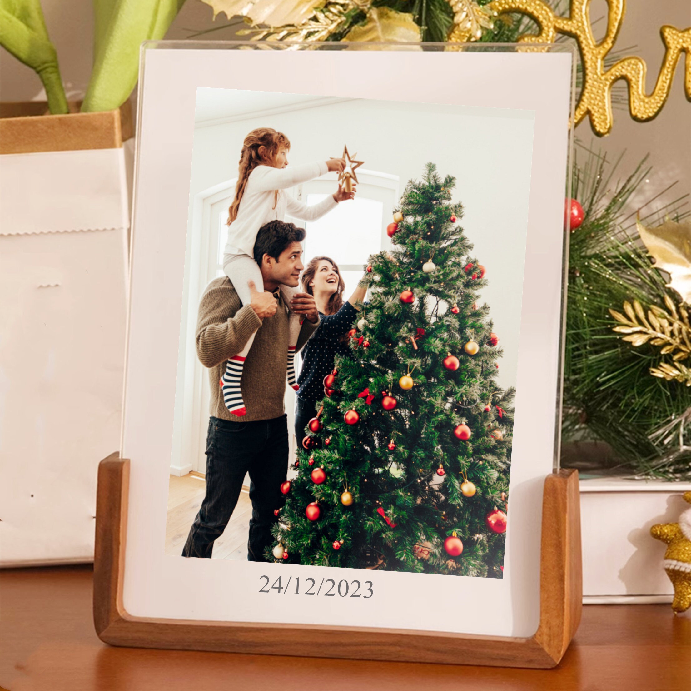 Walnut Photo Frame Transparent Standing Hardwood Rustic Tabletop ...