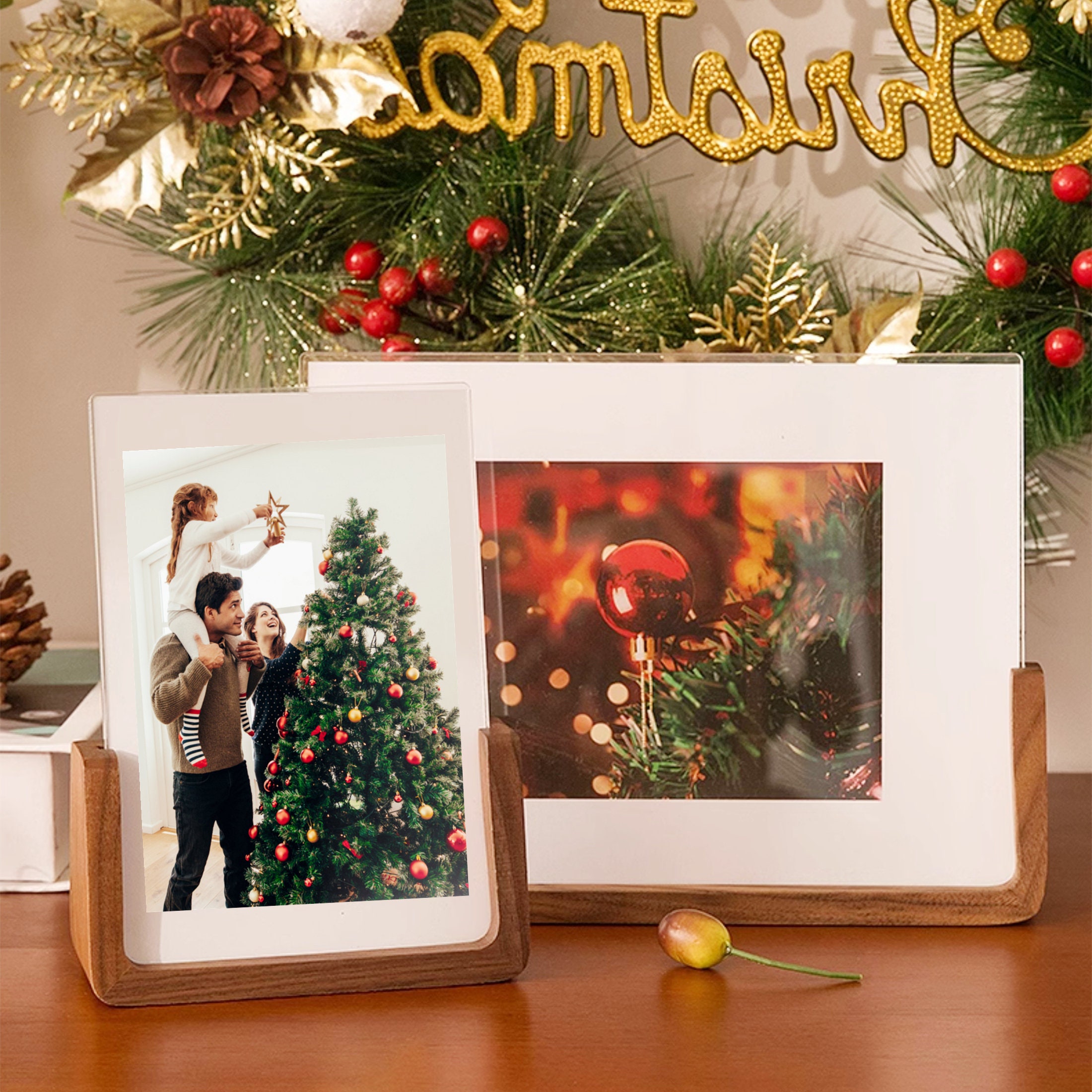 Walnut Photo Frame Transparent Standing Hardwood Rustic Tabletop ...