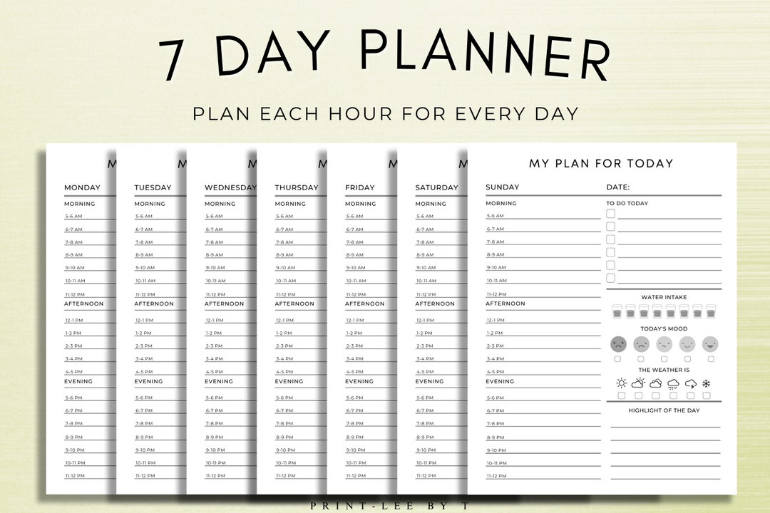 Printable 7 Day Planner, Daily Planner, Weekly Planner, Work Planner ...