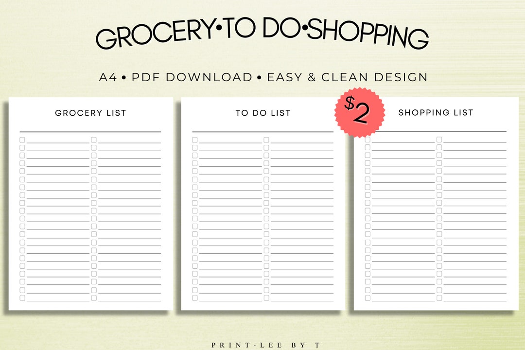 Minimal to Do List Printable, Simple Grocery List, Shopping List ...