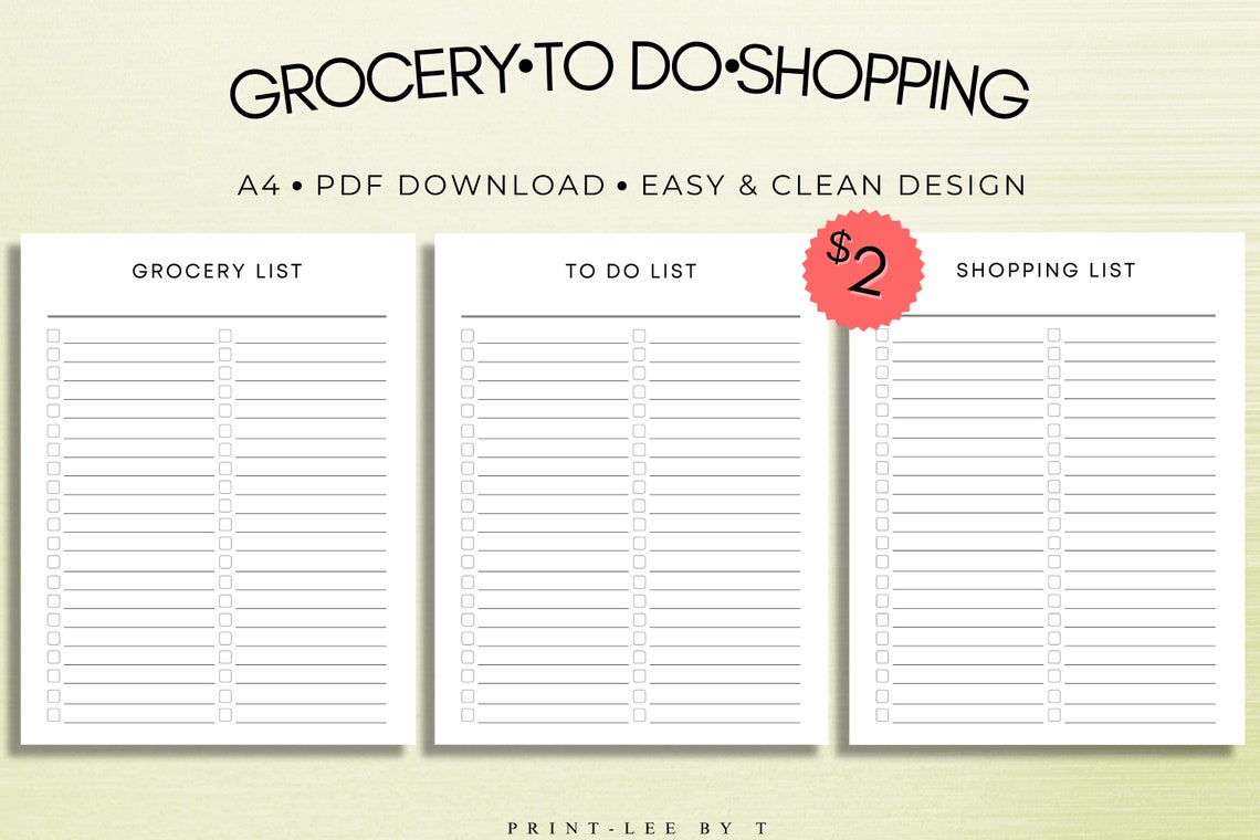 Minimal to Do List Printable, Simple Grocery List, Shopping List ...