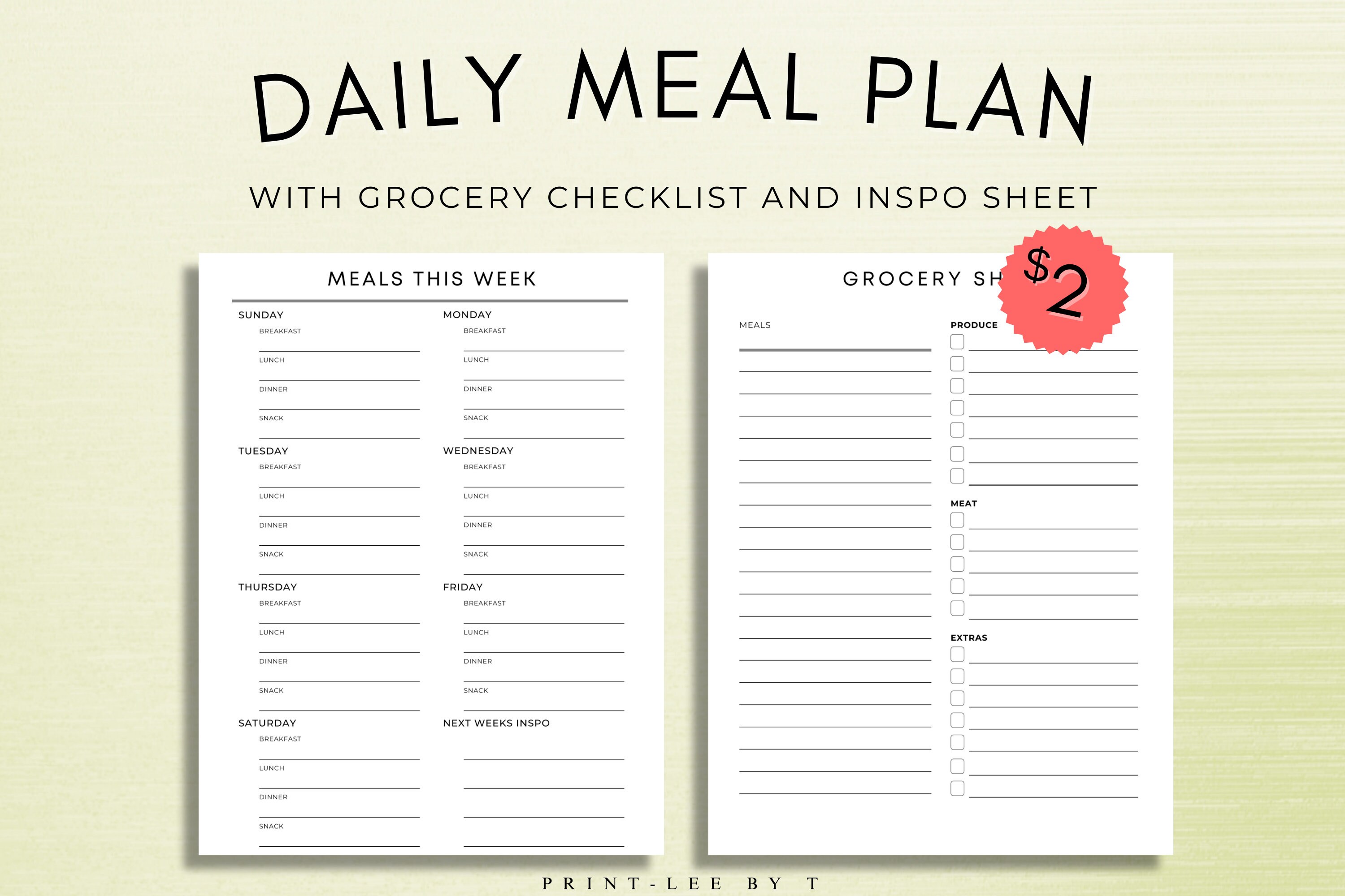 Printable Weekly Meal Planner, Meal Tracker, Food Journal, Meal Prep ...