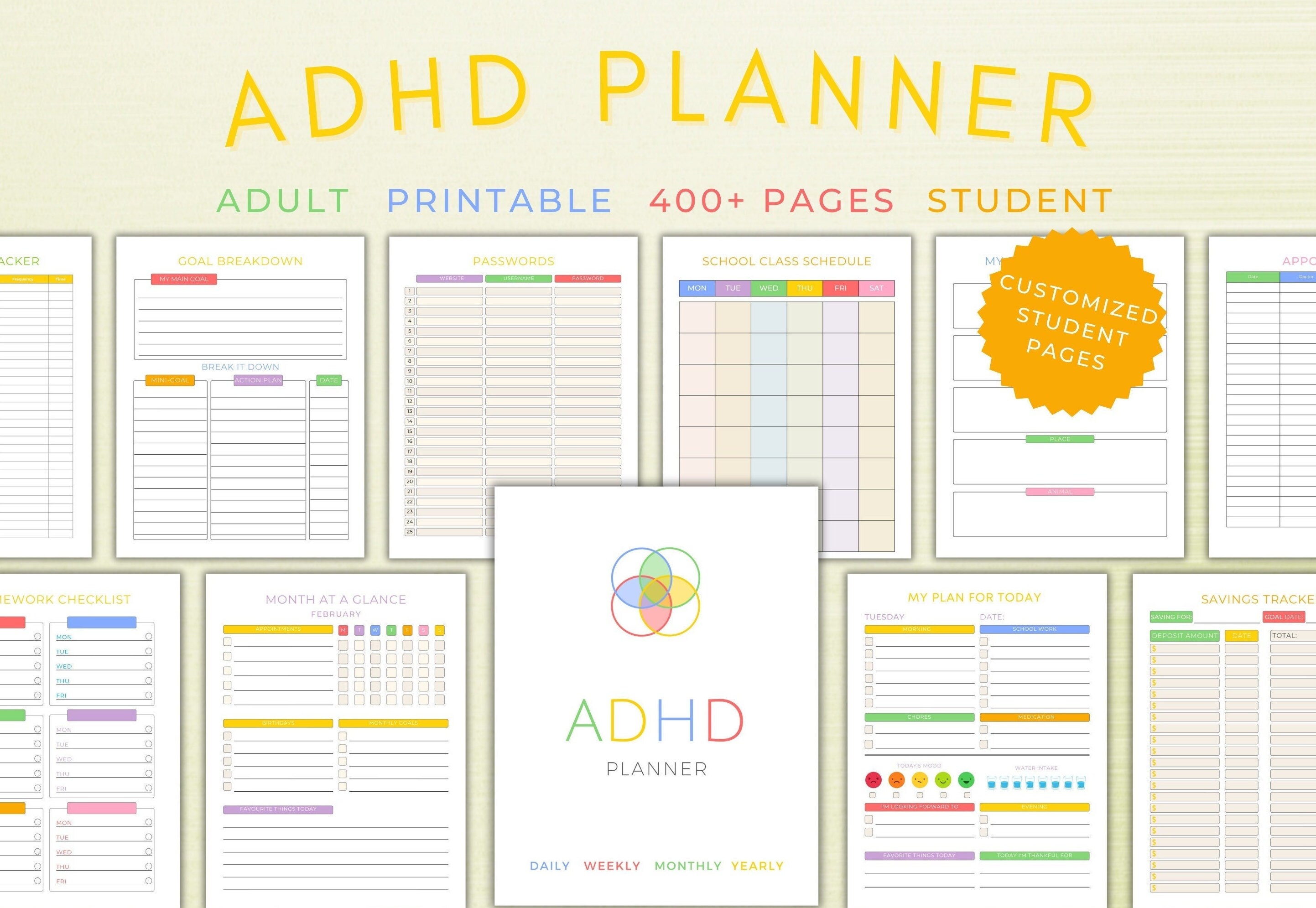ADHD Planner, Adult, ADHD Planner Student, Daily and Weekly Planner ...