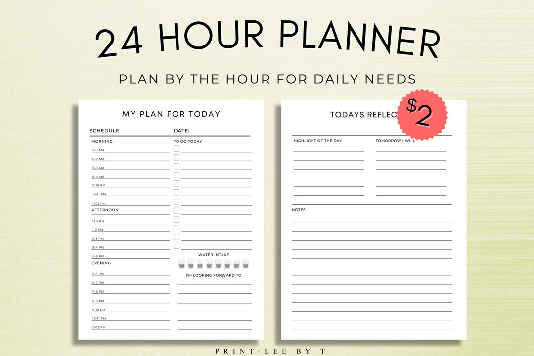 Daily 24 Hour Planner, Printable to Do List, Everyday Planner, Daily ...