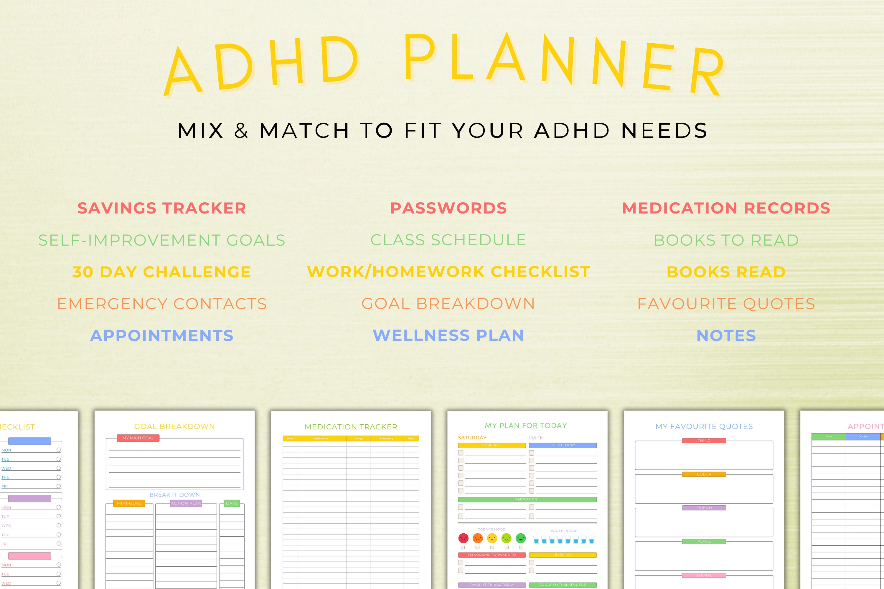 ADHD Planner, Adult, ADHD Planner Student, Daily and Weekly Planner ...