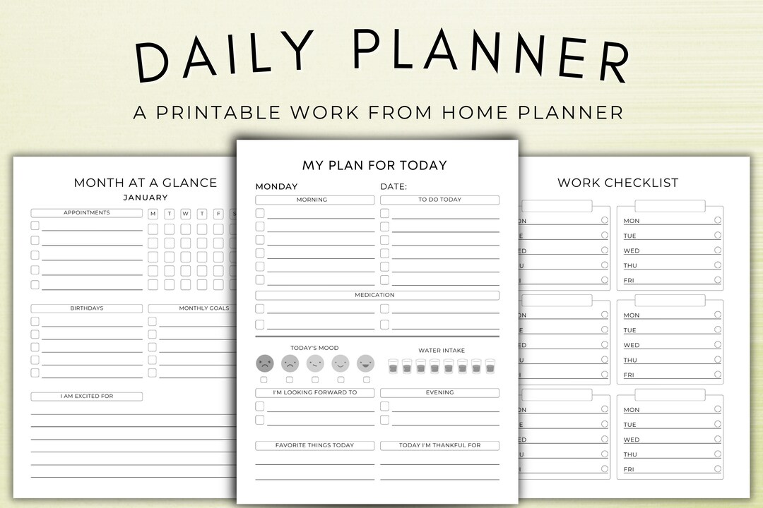 Daily Planner Printable, Work From Home Planner, Work Day Organizer ...