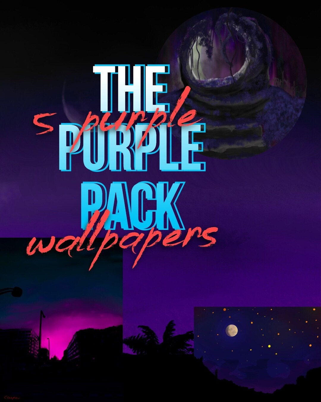 Set of Wallpaper, Purple Wallpaper, Purple Scenery, for Mobile, PC, and ...
