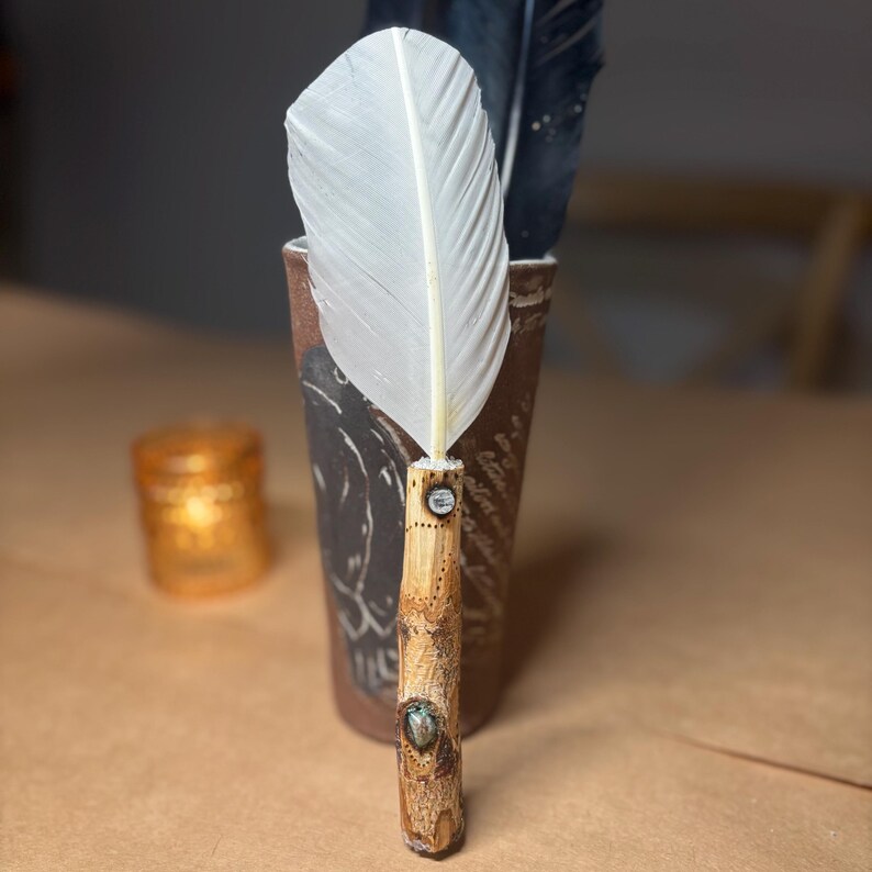 Hand-carved Feather Smudge Wand With White Turkey Feather • Peridot ...