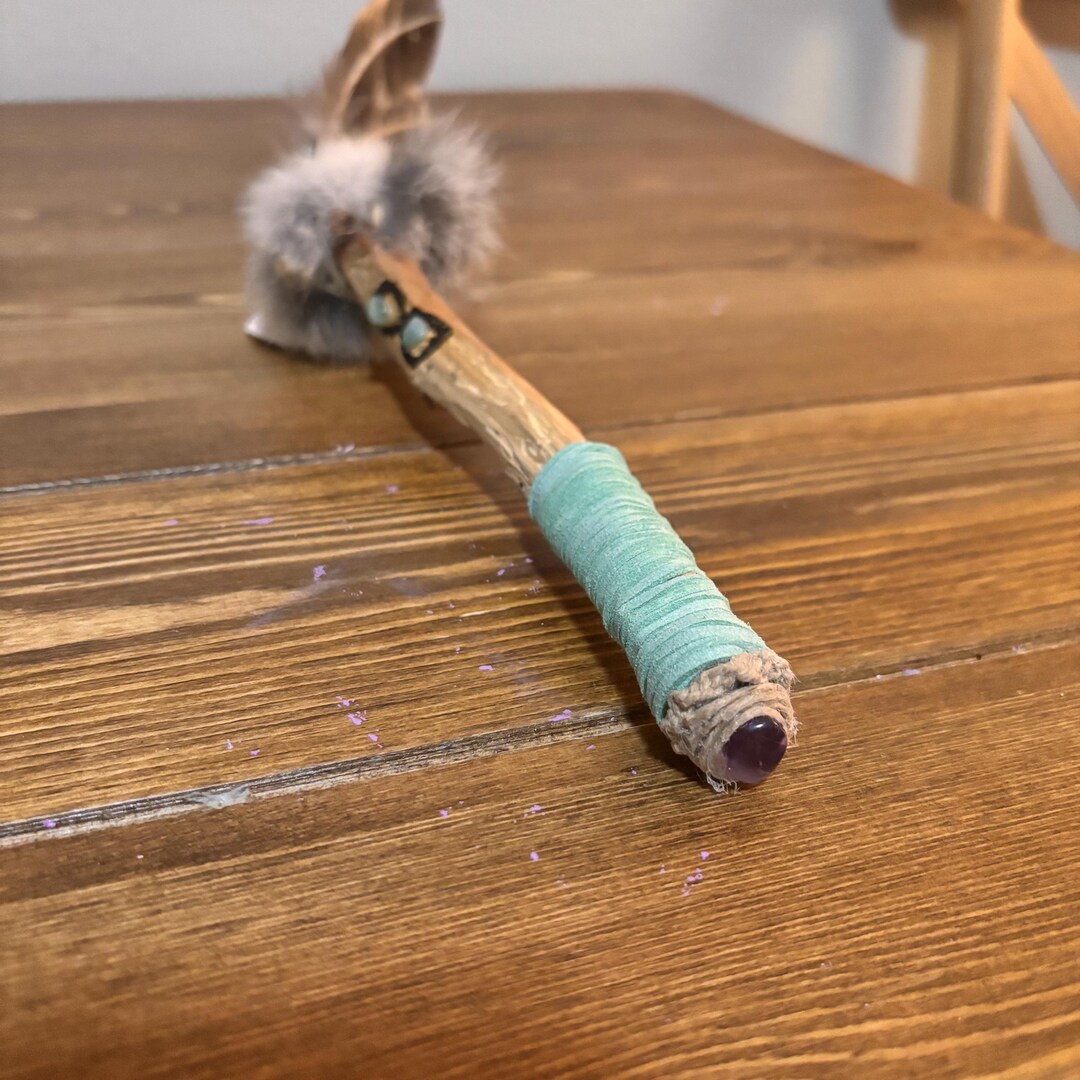 LOVE Smudge Feather | Smoke Clearing Wand on Natural Carved Wood With ...
