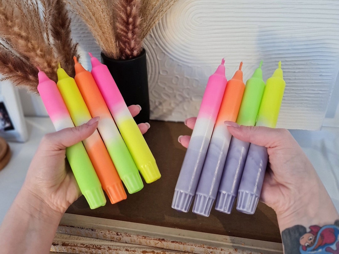 Set of 4, 8 or 12 Neon Dip Dye Candles Set, Different Colors, Stick ...