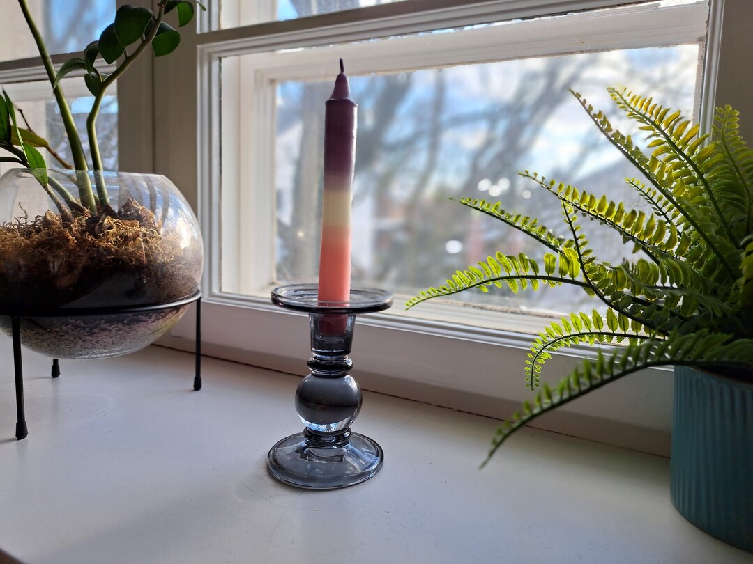 Swedish Candlestick, Vintage Glass Candle Holder, Scandinavian ...