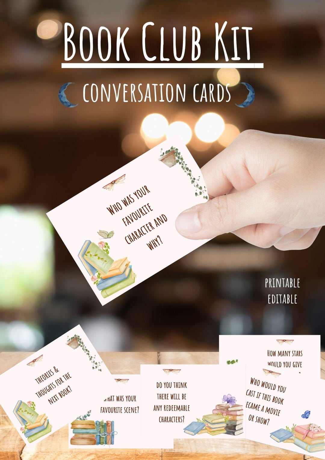 Book Club Conversation Cards - Printable Discussion Questions and ...