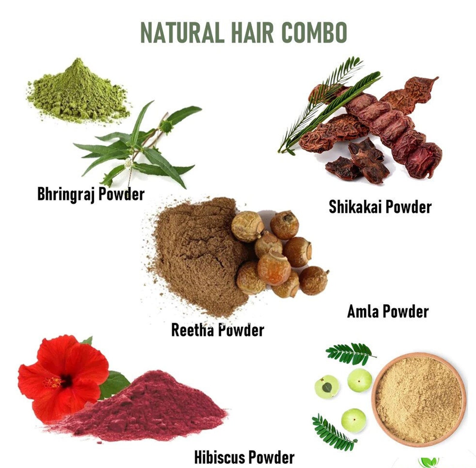 Amla, Reetha, Shikakai, Bhringraj and Hibiscus Combo Powder for Hair ...