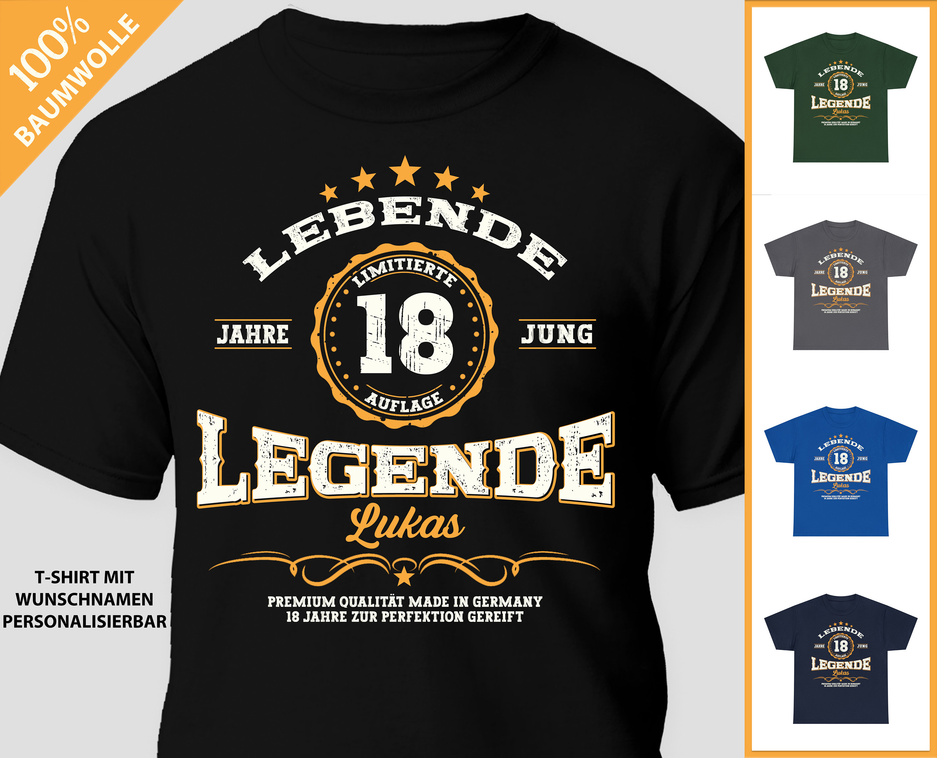 T-Shirt - 18. Geburtstag Mann Frau Geschenk T Shirt Wunschname ...