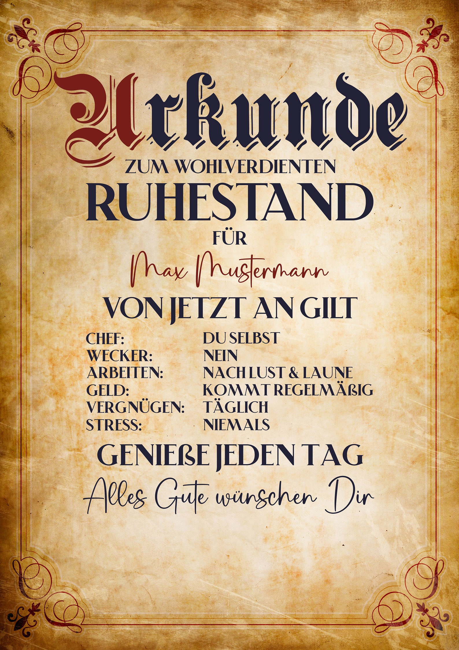 Geschenk Rente/ Geschenk Verabschiedung Rentner/ Rentnergeschenk/ Urkunde Rente/ Geschenk ...