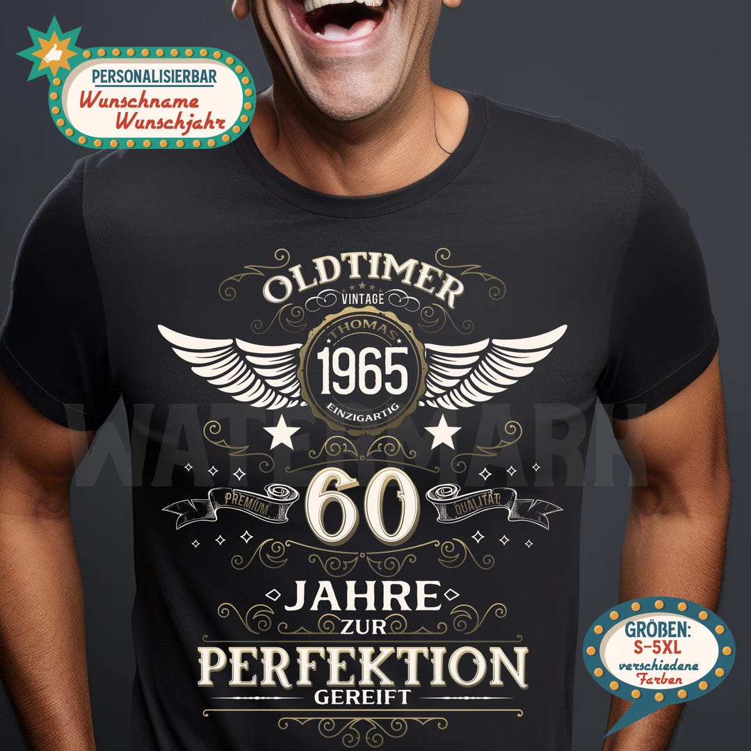 60 Geburtstagsgeschenk Mann – Personalisiertes Oldtimer T-Shirt ...