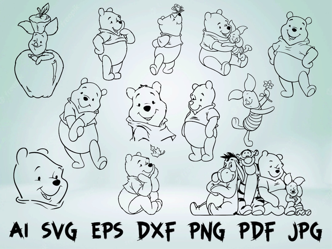 Winnie the Pooh Outline Svg Bundle Instant Download - Etsy UK